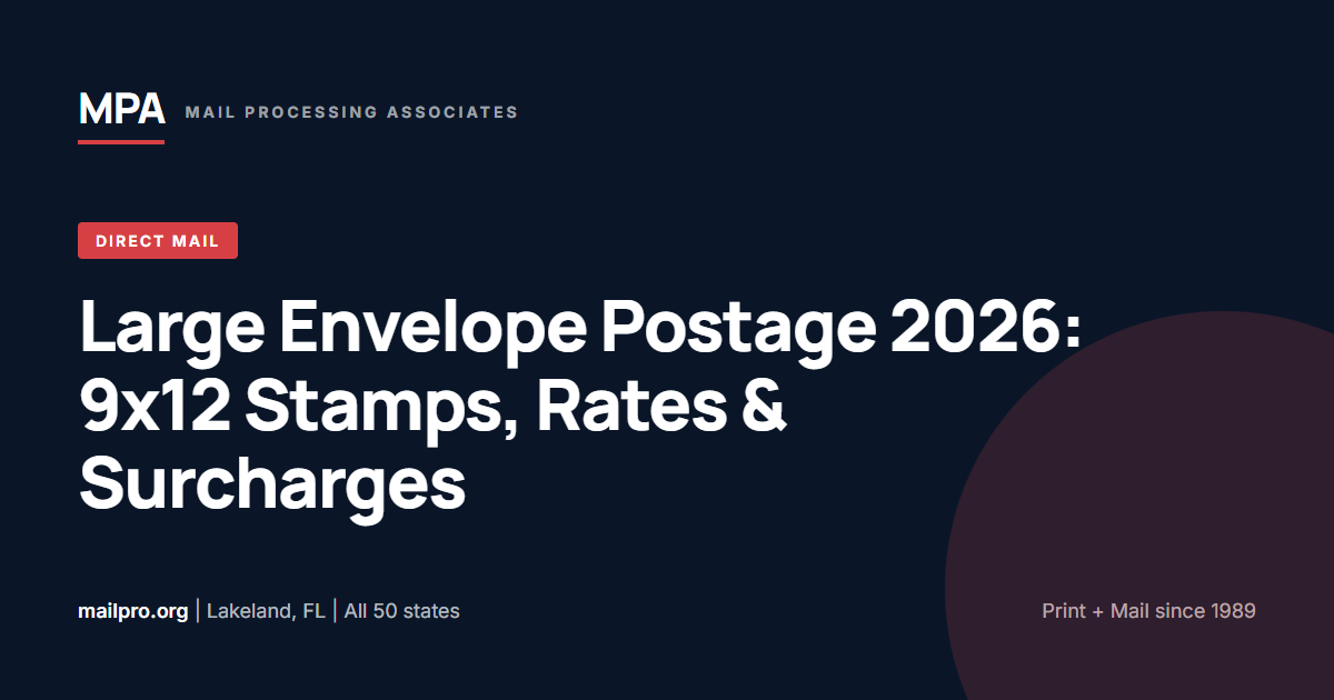 Large Envelope Postage 2026: 9x12 Stamps, Rates & Surcharges
